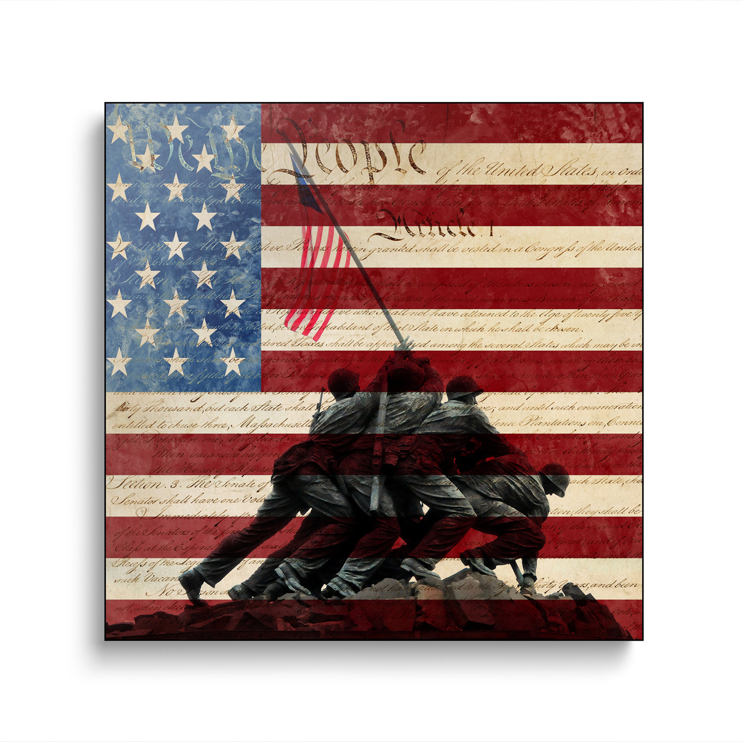 Latitude Run® Steelpix Metal Canvas - USA "Constitution" Flag (Iwo Jima War Memorial Background ...